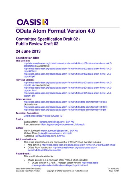 Fillable Online Docs Oasis Open Odata Version 40 Part 1 Protocol