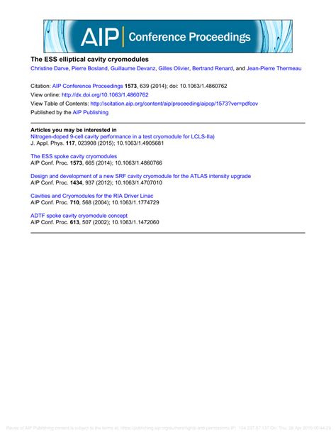 Pdf The Ess Elliptical Cavity Cryomodules