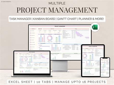 Excel Project Management Template Kanban Gantt Chart Task Tracker Digital Download Etsy