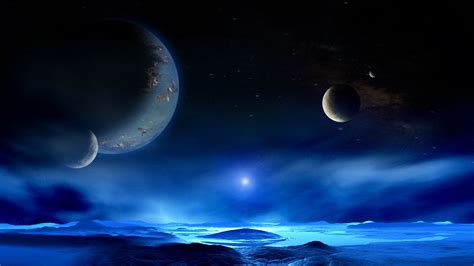 4k Ultra Hd Blue Planet Sci Fi Landscape In Deep Space