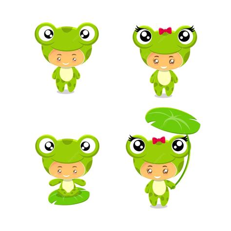 Premium Vector Cute Chibi Frog Boy And Girl