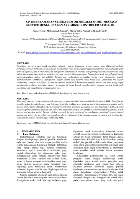 Pdf Sistem Keamanan Sepeda Motor Melalui Short Message Service Menggunakan Avr Mikrokontroler