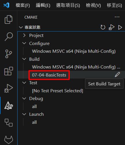 cannot check the current build target in the project status