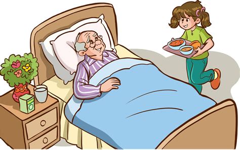 Niño Visitando Al Abuelo En El Hospital Nieto Llevando Comida A Su