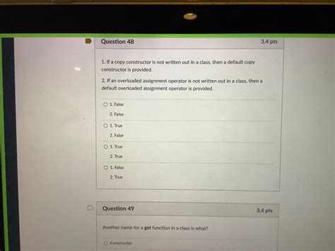 Solved Question 48 34 Pts 1 If A Copy Constructor Is Not