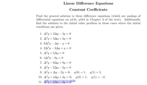 Linear Difference Equations Constant Coefficients