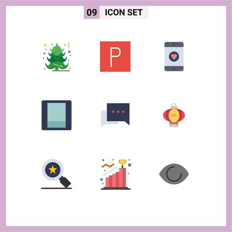 Mobile Interface Flat Color Set Of 9 Pictograms Of China Lantern Business Comment Bubble