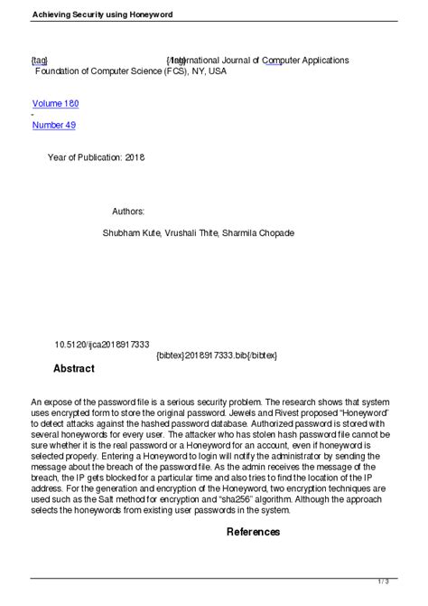 Pdf Achieving Security Using Honeyword