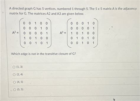 solved a directed graph g ﻿has 5 ﻿vertices numbered 1