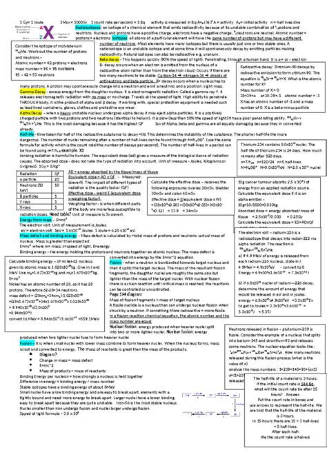 Physics Cheat Sheet Isotopes And Things 1 Gy 1 Joule 1msv 1000sv