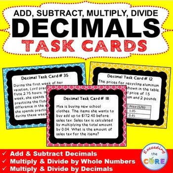 DECIMAL OPERATIONS Word Problems Task Cards Cards By Exceeding The CORE
