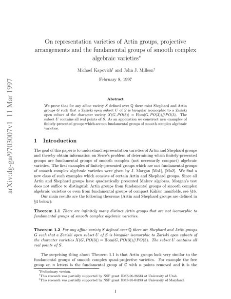 Pdf On Representation Varieties Of Artin Groups Projective Arrangements And The Fundamental
