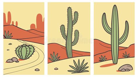 Cactus And Desert Landscape Arid Nature And Desert Plants Vector Design Generative Ai Stock