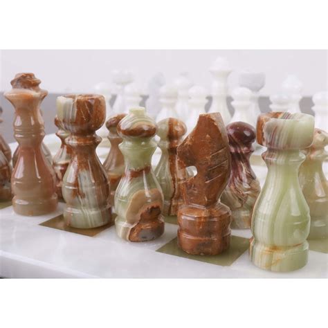 Handcrafted Onyx Marble And Stone Chess Pieces And Board Combo Set
