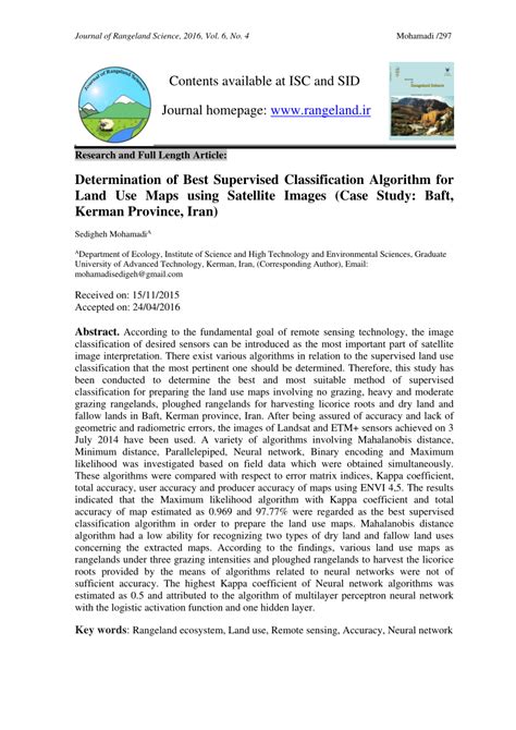 pdf determination of best supervised classification algorithm for