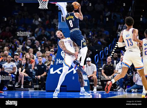 Denver Nuggets Guard Peyton Watson 8 Shoots Against Oklahoma City