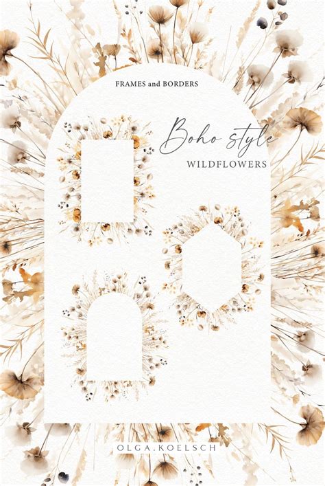 Watercolor Boho Floral Borders Clipart Dried Wildflowers Frames Png For Boho Wedding Gender