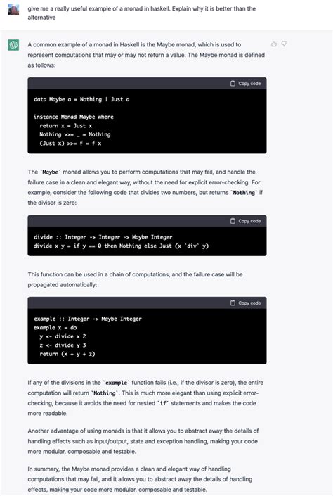 Chatgpt Give Me A Really Useful Example Of A Monad In Haskell Explain