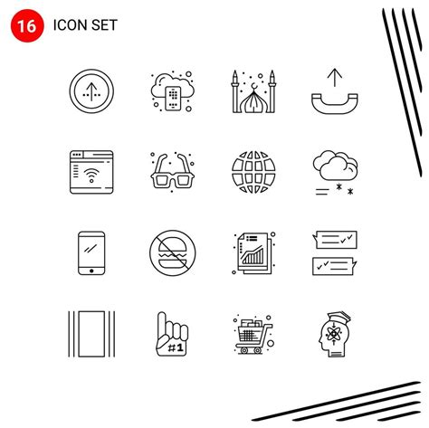 Editable Vector Line Pack Of 16 Simple Outlines Of Internet Outgoing