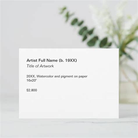 Artwork Exhibition Label Template Zazzle