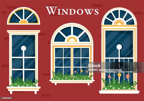 집 건축 벡터 일러스트 레이 션 문과 창문 다양한 모양 색상 및 크기 평면 만화 배경 0명에 대한 스톡 벡터 아트 및 기타 이미지 0명 가구 건물 정면 Istock