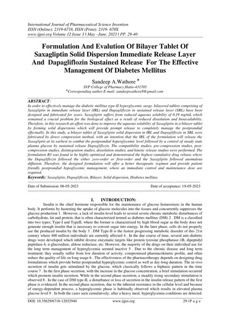 Pdf Formulation And Evalution Of Bilayer Tablet Of Saxagliptin Solid Dispersion Immediate