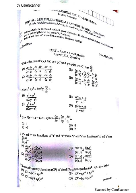 15mat02 Advanced Calculus And Complex Analysis Fragebank