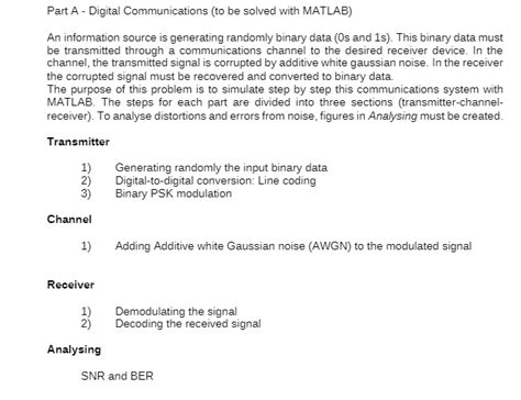 Part A Digital Communications To Be Solved With Chegg