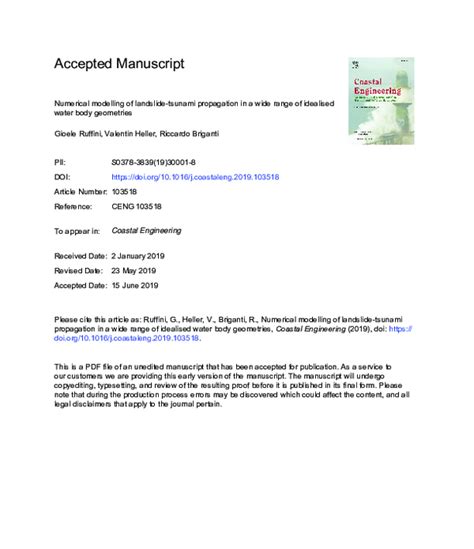 Pdf Numerical Modelling Of Landslide Tsunami Propagation In A Wide