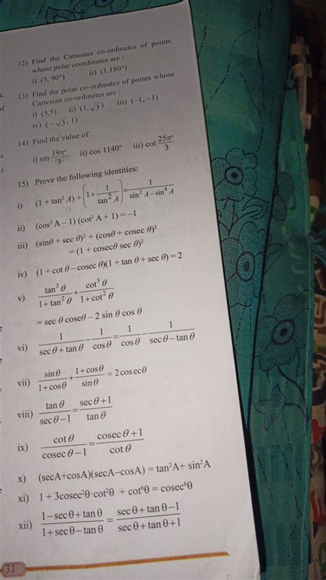12 Find The Cartesian Co Ordinates Of Points Whose Polar Coordinates Are