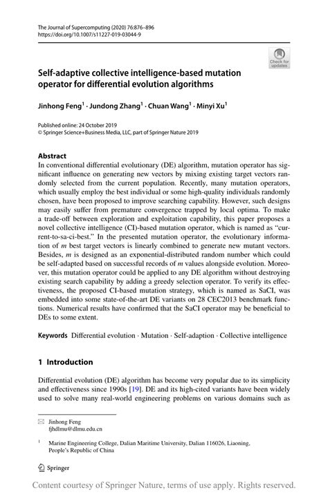 Self Adaptive Collective Intelligence Based Mutation Operator For Differential Evolution