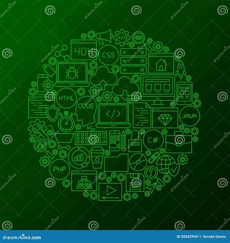 Line Coding Icons Circle Stock Vector Illustration Of Code 82682949