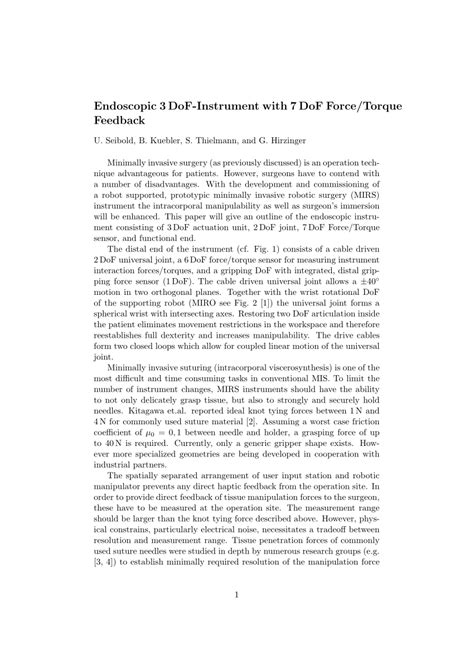 Pdf Endoscopic 3 Dof Instrument With 7 Dof Force Torque Feedback