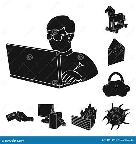 Hacker And Hacking Black Icons In Set Collection For Design Hacker And