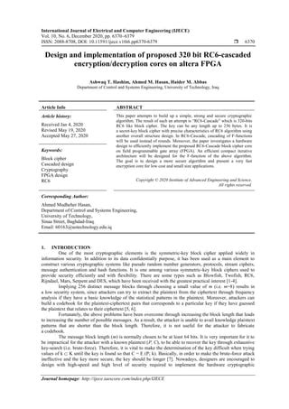 Design And Implementation Of Proposed 320 Bit RC6 Cascaded Encryption Decryption Cores On Altera