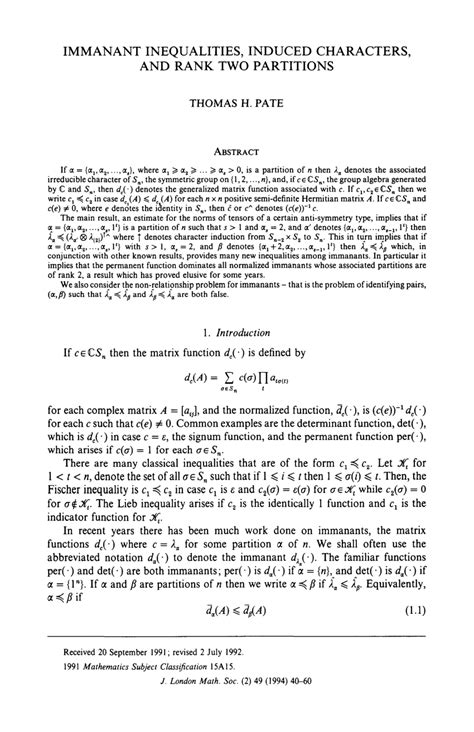 PDF Immanant Inequalities Induced Characters And Rank Two Partitions