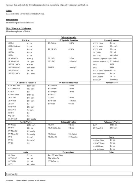 Echocardiogram Report Template