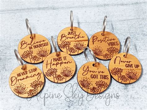 Glowforge Keychain Svg Bundle With Sayings Motivational Positive Keychains Svg Round Wristlet