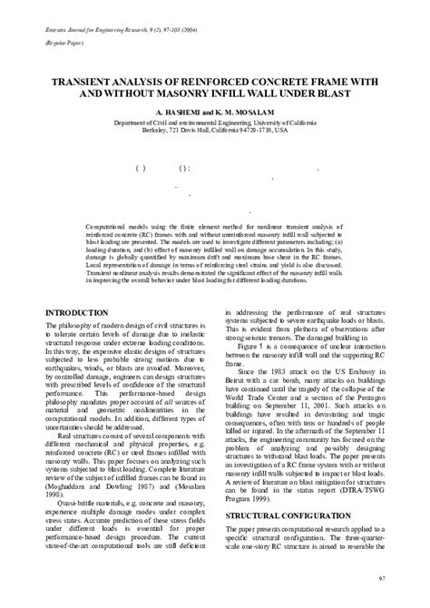 Pdf Transient Analysis Of Reinforced Concrete Frame With And Without Masonry Infill Wall Under