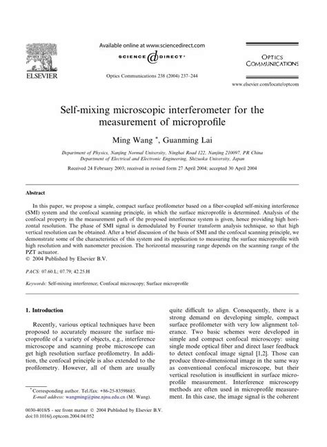 Pdf Self Mixing Microscopic Interferometer For The Measurement Of Microprofile Dokumen Tips
