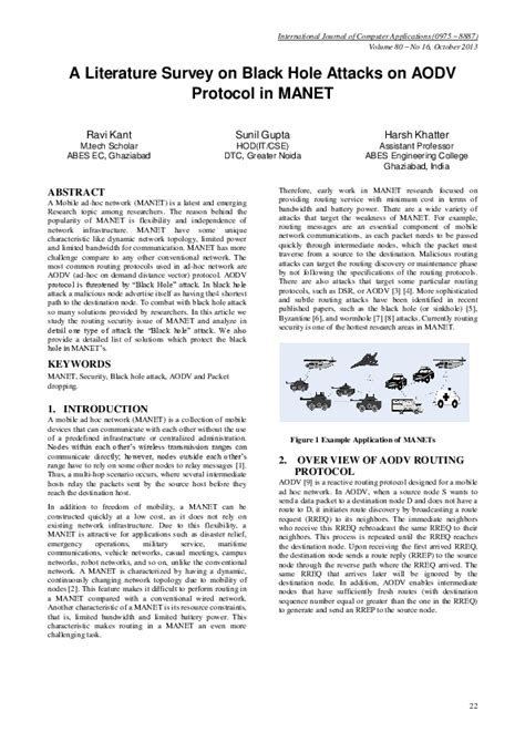 Pdf A Literature Survey On Black Hole Attacks On Aodv Protocol In Manet