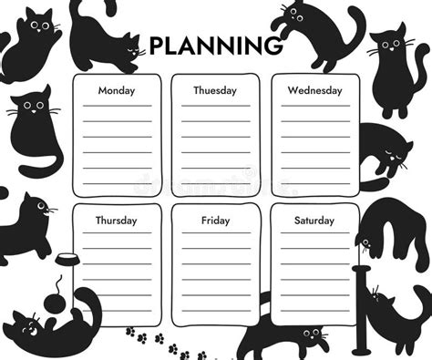 Weekly Class Schedule Template For Learning Or Working With Funny Black