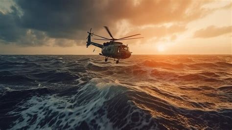 Premium Ai Image A Maritime Search And Rescue Operation After An Accident A Rescue Chopper