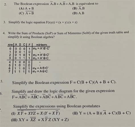 solved 2 the boolean expression aˉ⋅b a⋅bˉ a⋅b is equivalent