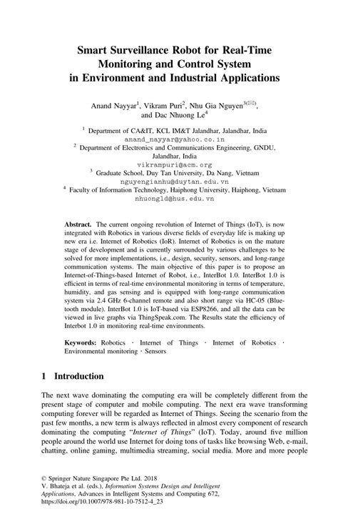 PDF Smart Surveillance Robot For Real Time Monitoring And Control System In Environment And