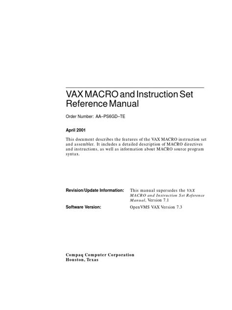 vax macro and instruction set reference manual pdf integer