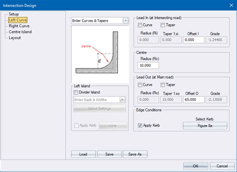 Intersection Left Curve Details Dialog