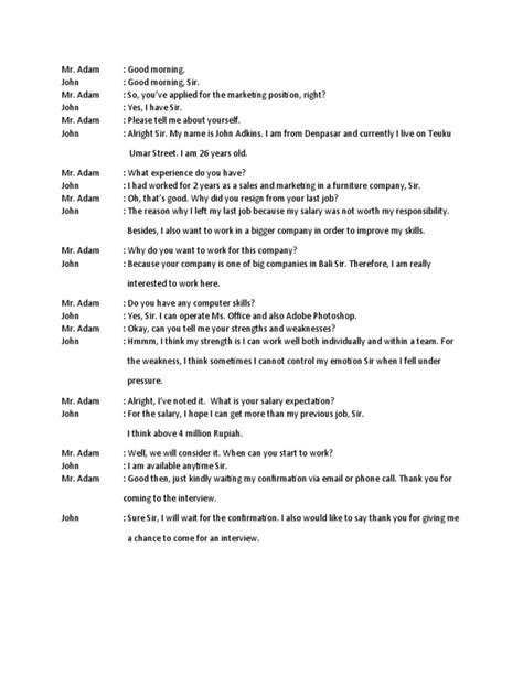 Job Interview Dialogue Pdf