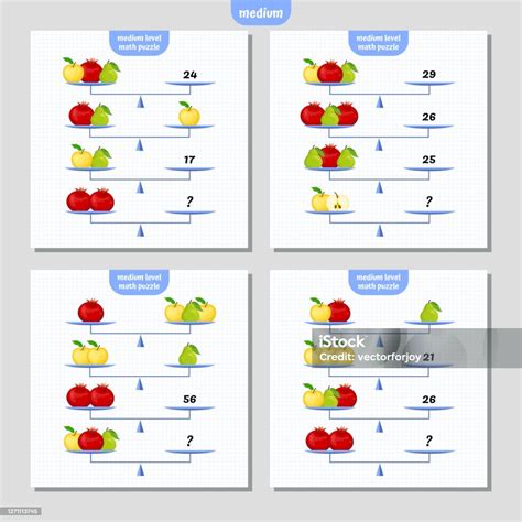 수학 논리 퍼즐 교육 게임 세트 중간 수준입니다 방정식 시스템 수학적 퍼즐의 저울 비판적 사고 기술 게임 0명에 대한 스톡 벡터 아트 및 기타 이미지 Istock
