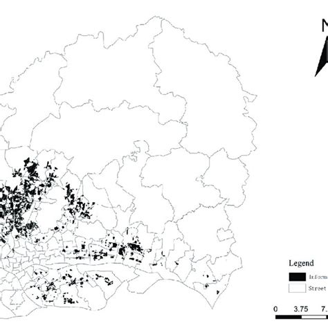 spatial distribution of urban villages in 2000 source drawn by the